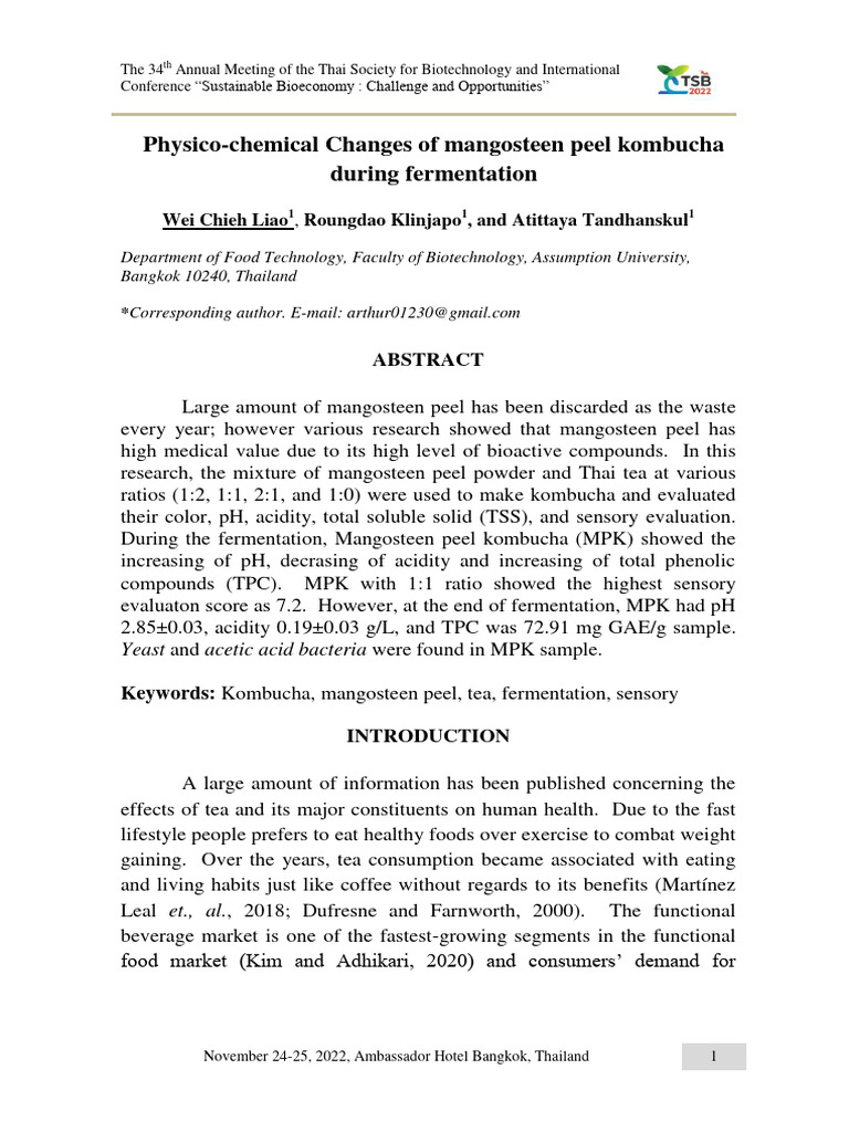 Physico-Chemical Changes of Mangosteen Peel Kombucha During ...