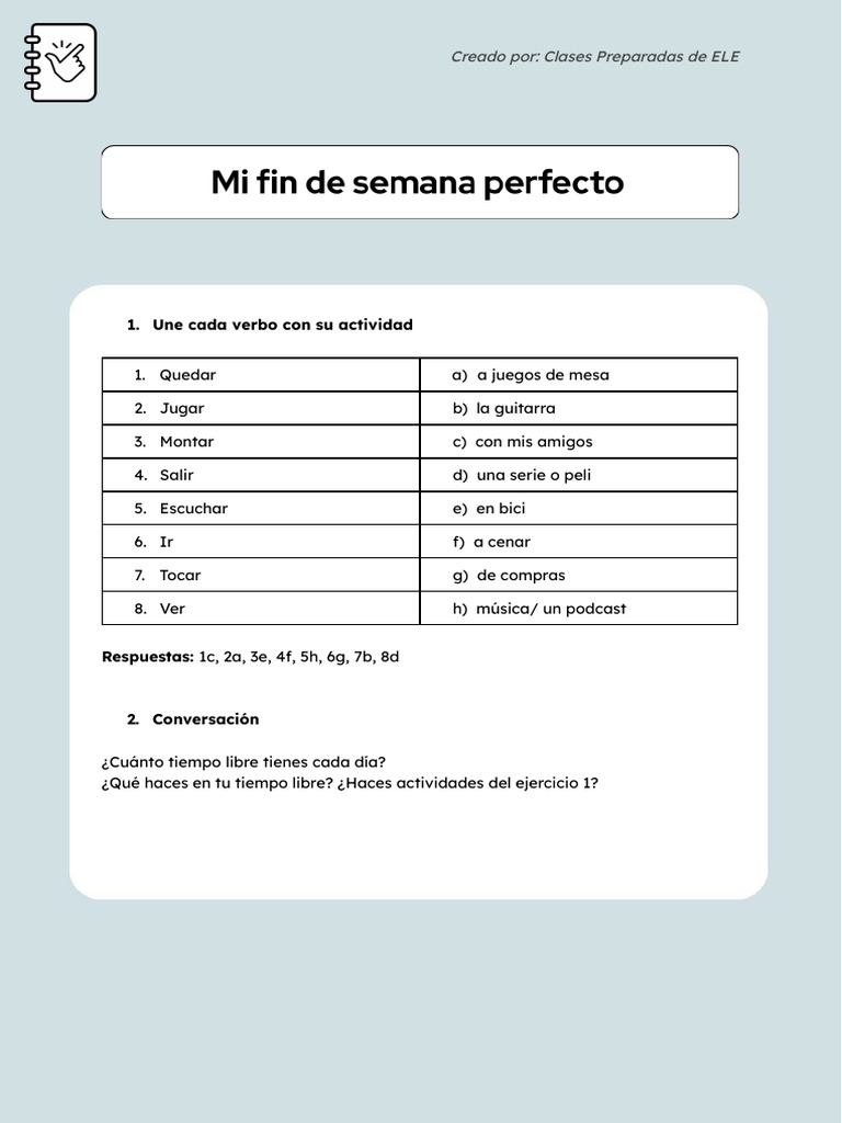 Ejemplos de un fin de semana perfecto | PDF | Artes del Lenguaje y ...