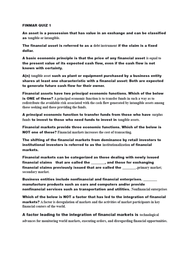 Finmar Quiz 1 | PDF | Financial Markets | Derivative (Finance)