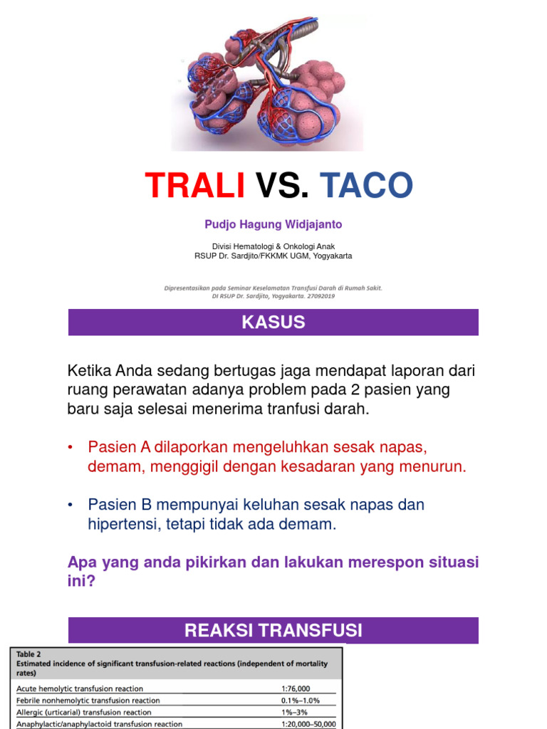 Reaksi Transfusi, TRALI Vs TACO | PDF | Tissue (Biology) | Physiology