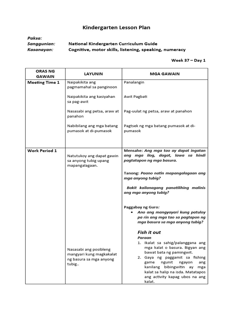 Kindergarten Lesson Plan (COT4) | PDF