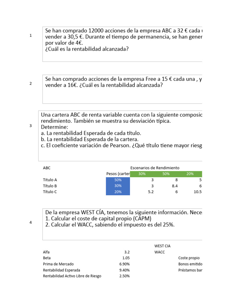 Ejercicios de Entrenamiento | PDF | Rentabilidad sobre recursos propios | Compartir (Finanzas)