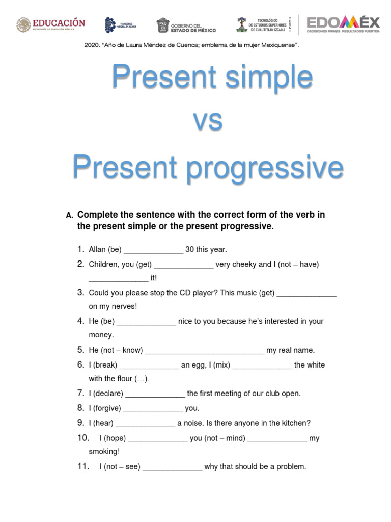 Present Simple vs Progressive Exercises | PDF | Home & Garden