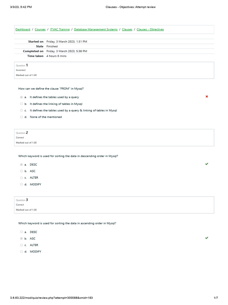 Clauses - Objectives - Attempt Review | PDF | Table (Database) | Databases