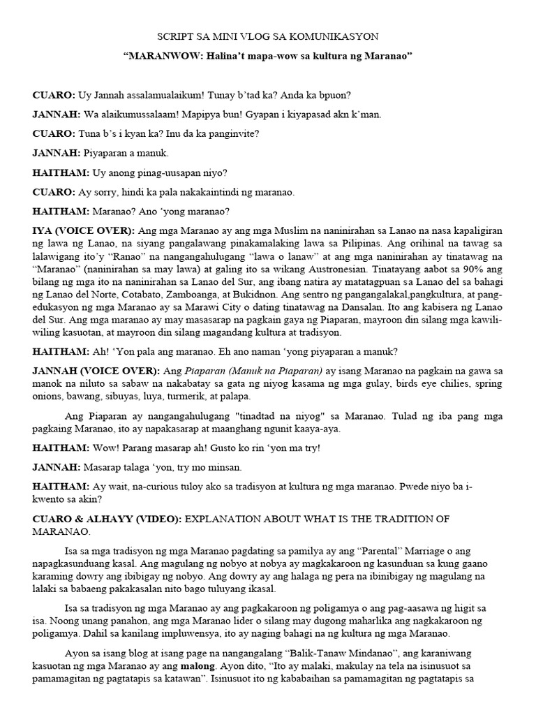 SCRIPT MINI VLOG IN KOMUNIKASYON | PDF