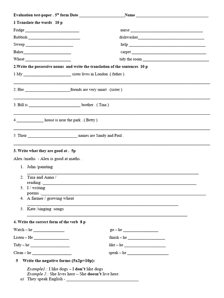 Evaluation CL 5 | PDF | English Language | Syntax