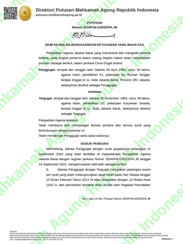 Putusan 3034 PDT.G 2022 Pa - JB 20230209010100 | PDF
