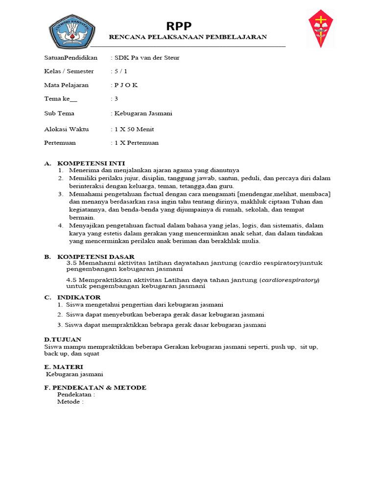 RPP PJOK Kelas 5 - Tema 3 Kebugaran Jasmani | PDF