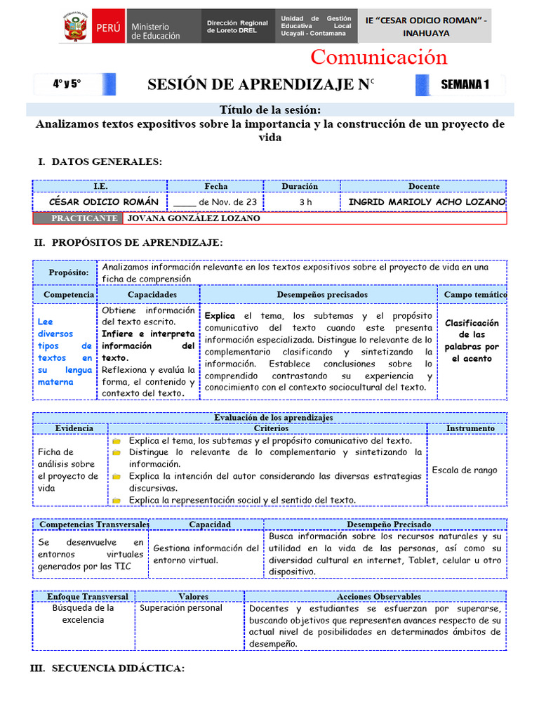 4° - Sesión - de - Aprendizaje 1-Sem.1-Exp.7-Com | PDF | Aprendizaje | Evaluación