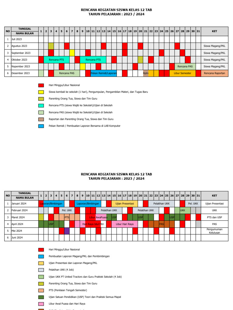 Rencana Kegiatan Siswa 12 TAB (Agst 2023 - Mei 2024) | PDF