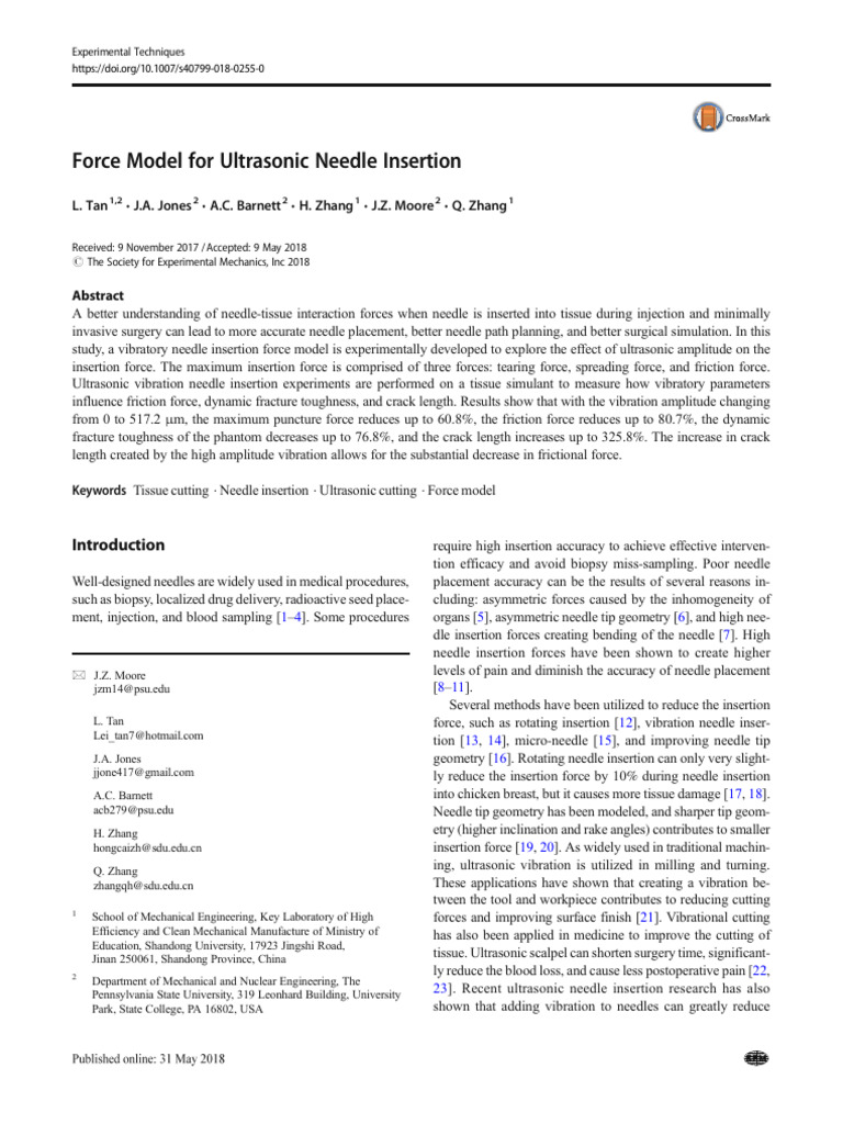 Ultrasonic Needle Insertion Force Model | PDF | Fracture Mechanics ...