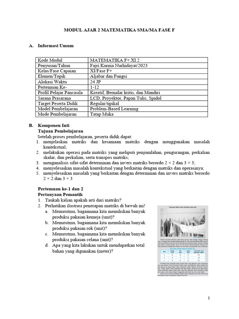 Modul Ajar 2 Matematika Sma Fase F+ | PDF