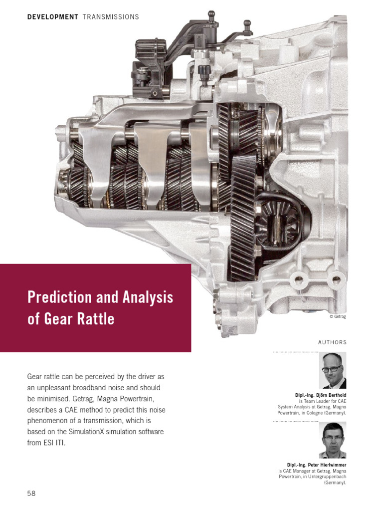 Prediction and Analysis of Gear Rattle: Development Transmissions | PDF | Gear | Simulation