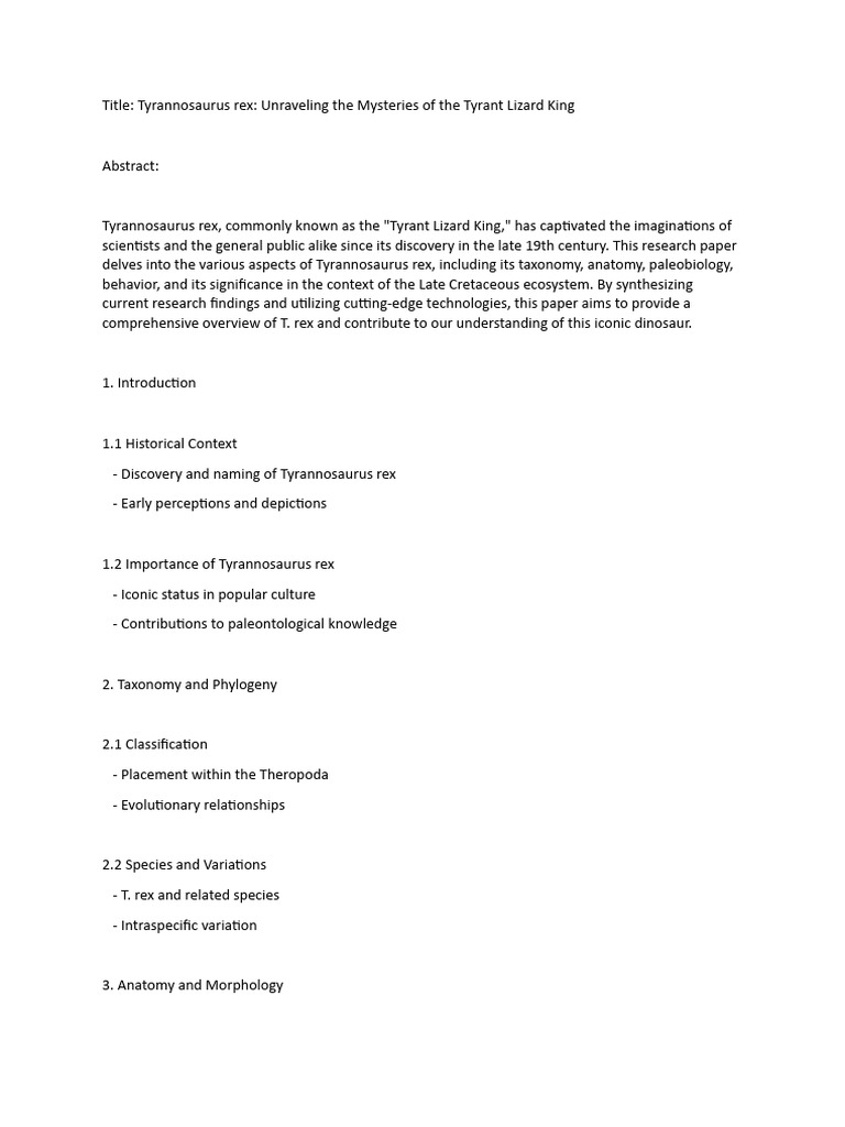 Tyrannosaurus Rex Research Paper | Download Free PDF | Tyrannosaurus ...