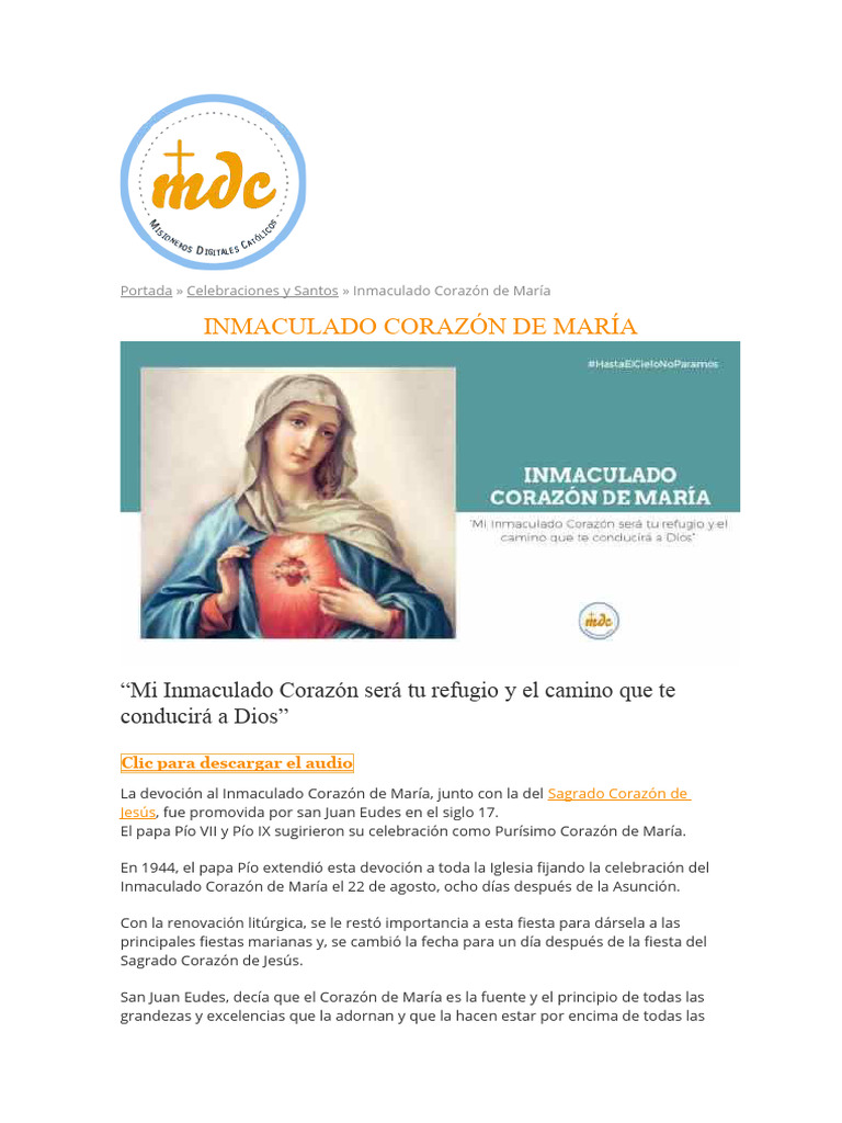Inmaculado Corazón de María | PDF | María, madre de Jesús | Creencia ...