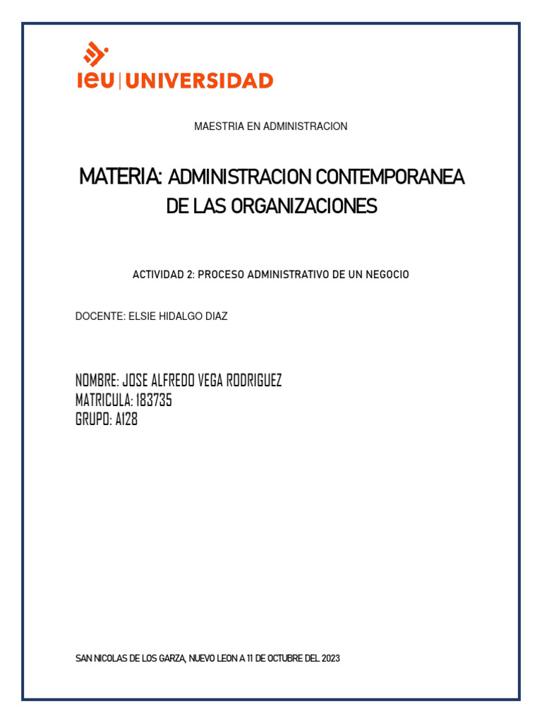 Actividad 2 Proceso Administrativo De Un Negocio Pdf Planificación