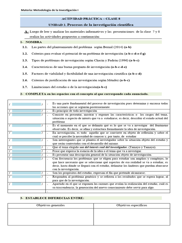 Actividad Practica - Clase 8 - Metodologia Del Inv - I 2 | PDF | Ciencia cognitiva | Science