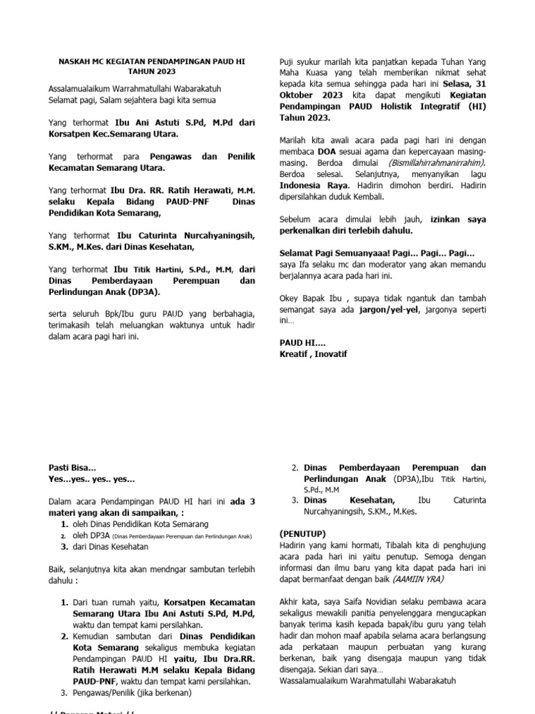 MC Pendampingan Paud Hi Tahun 2023 | PDF | Kesehatan Holistik