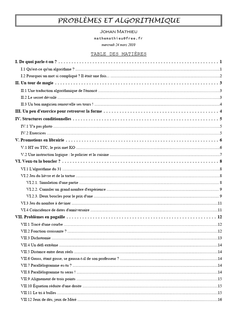 Cours Exemples Exercices Algorithmique | PDF | Mathématiques