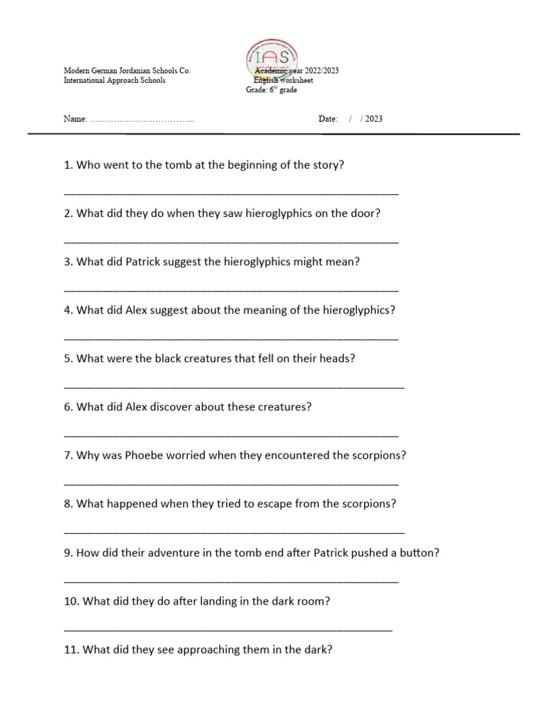 Worksheet The Mummy's Tomb 6th Grade | PDF