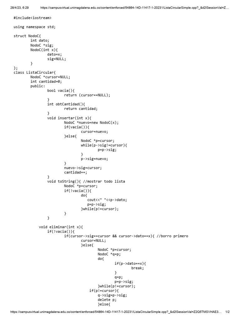 Lista Circular Simple | PDF | Computer Engineering | Computer Programming