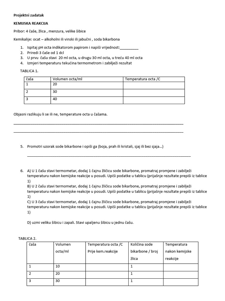Projektni Zadatak.7.r.kem - Reakcije | PDF