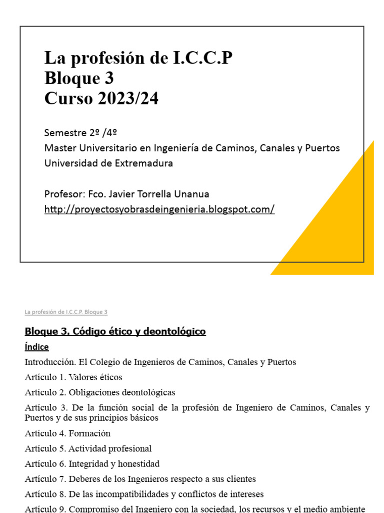Bloque 3 ICCP 2024 Código Ético | PDF | Ingeniero civil | Derecho laboral