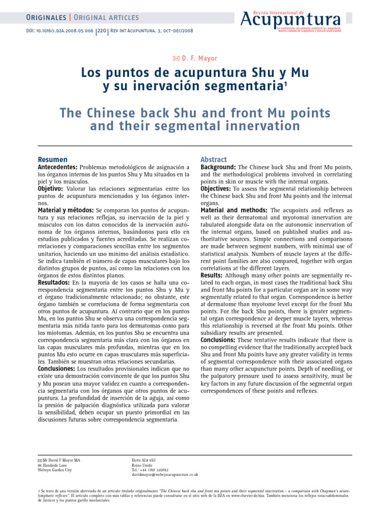 Puntos Shu y Mu de La Espalda | Descargar gratis PDF | Acupuntura | Dolor