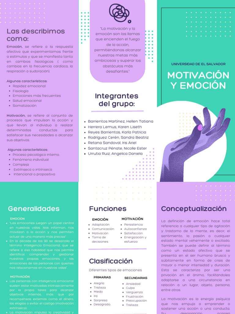 Triptico Emocion y Motivacion | PDF | Motivacional | Motivación