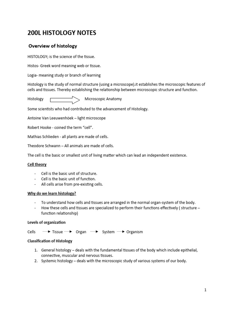 200L Histology Notes | PDF | Meiosis | Mitosis