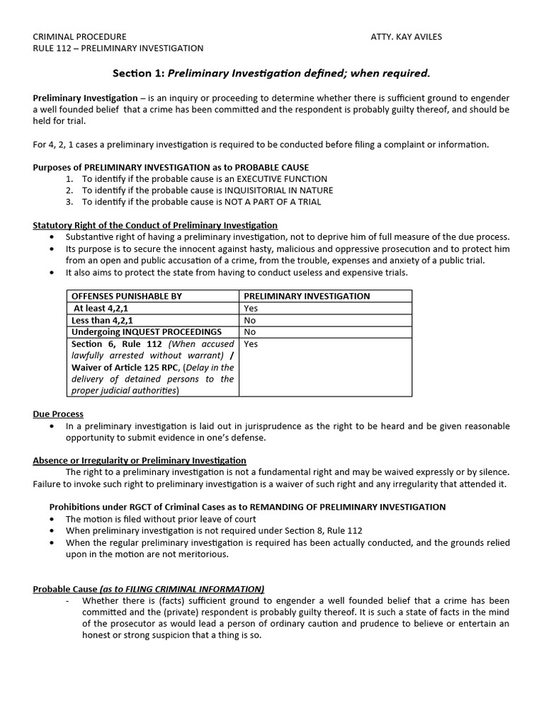Rule 112: Preliminary Investigation Overview | PDF | Prosecutor | Arrest