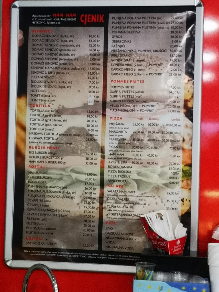 Fast-Food-Ham-Ham-Jelovnik | PDF