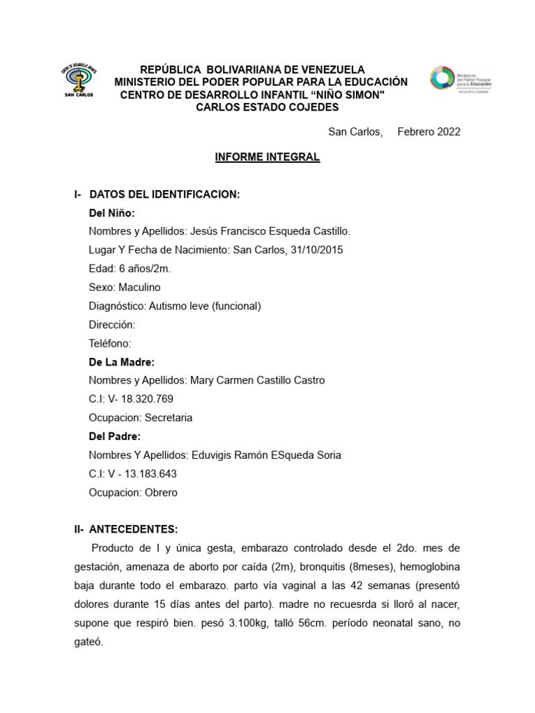 Informe de Jesús Francisco Esqueda Castillo | PDF | Espectro autista ... Informe de Jesús Francisco Esqueda Castillo | PDF | Espectro autista ...