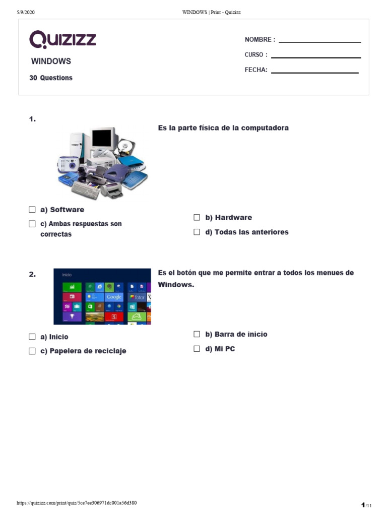 Examen Windows | PDF | Microsoft Windows | Informática
