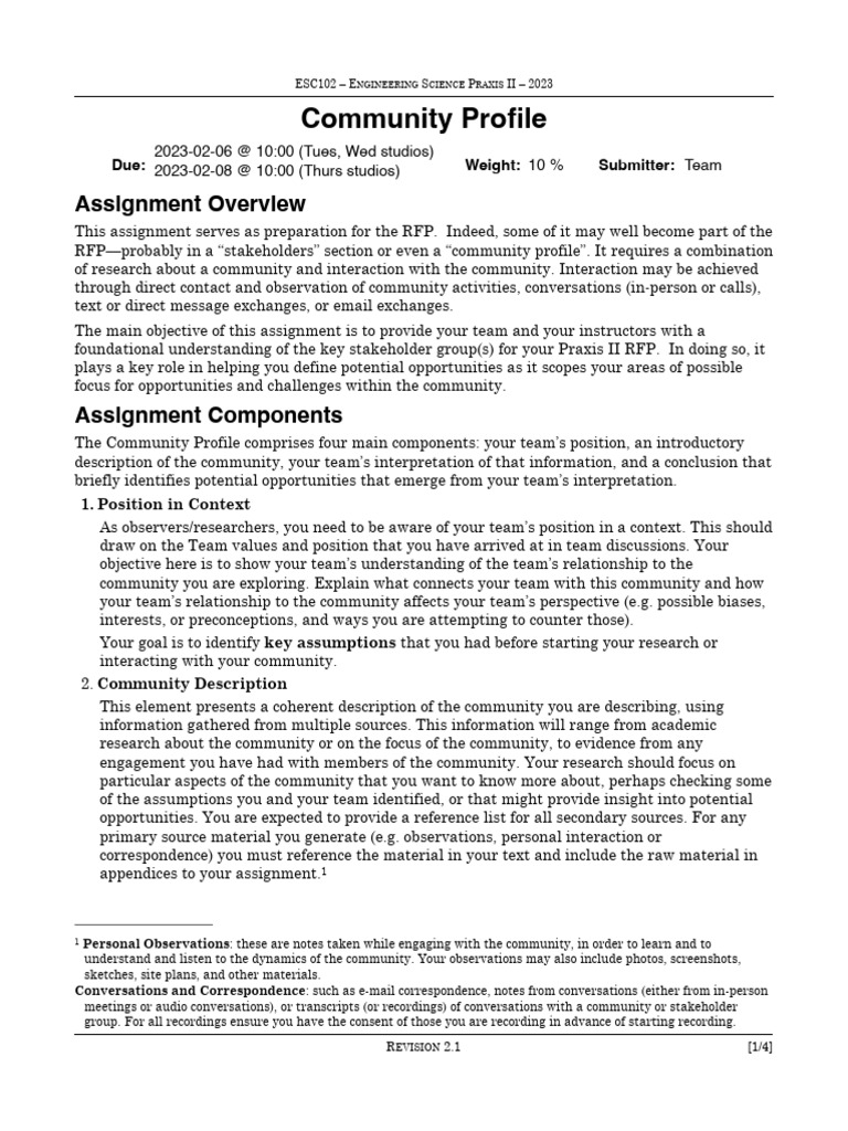 ESC102 20231 Assignment - Community Profile Rev 2.1 | PDF | Community ...
