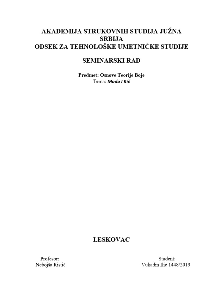 Seminarski Rad Osnove Teorije Boje | PDF