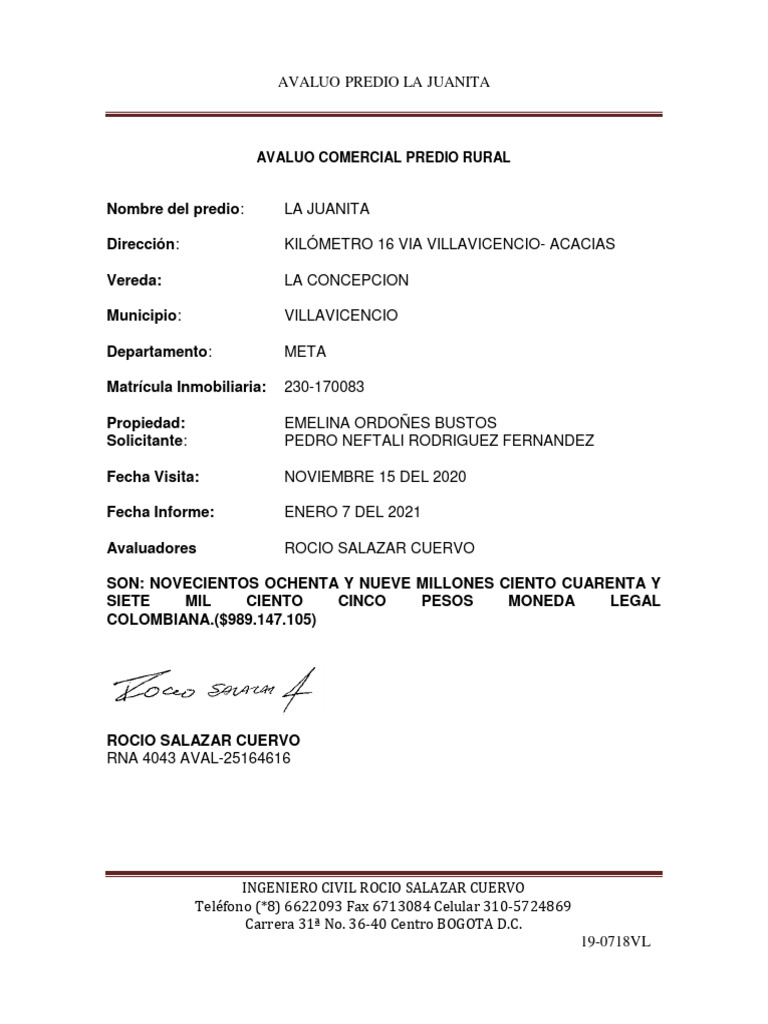 Avalúo Predio La Juanita | PDF | Bienes raíces