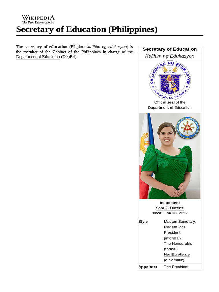 Secretary of Education (Philippines) | PDF | President Of The ...