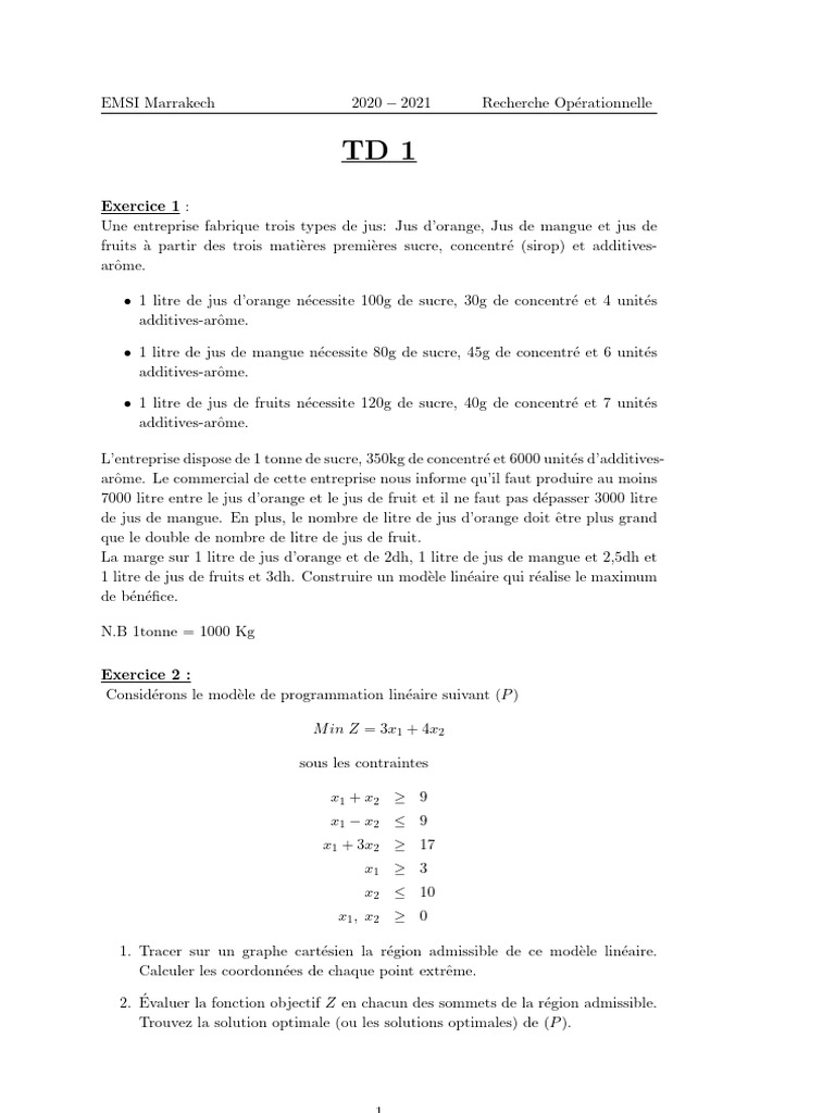 TD1 Emsi 2020 | PDF | Optimisation linéaire