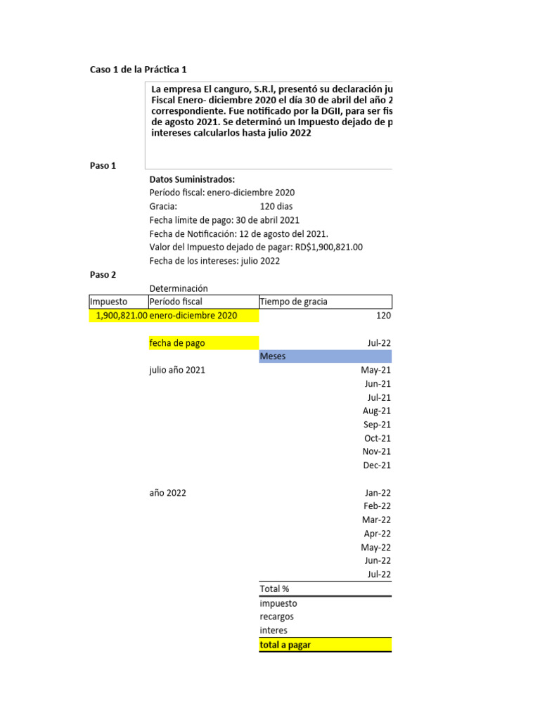 Ejemplo Práctica de Recargos e Interés Trib 1 | PDF | Impuestos | Impuesto sobre la renta