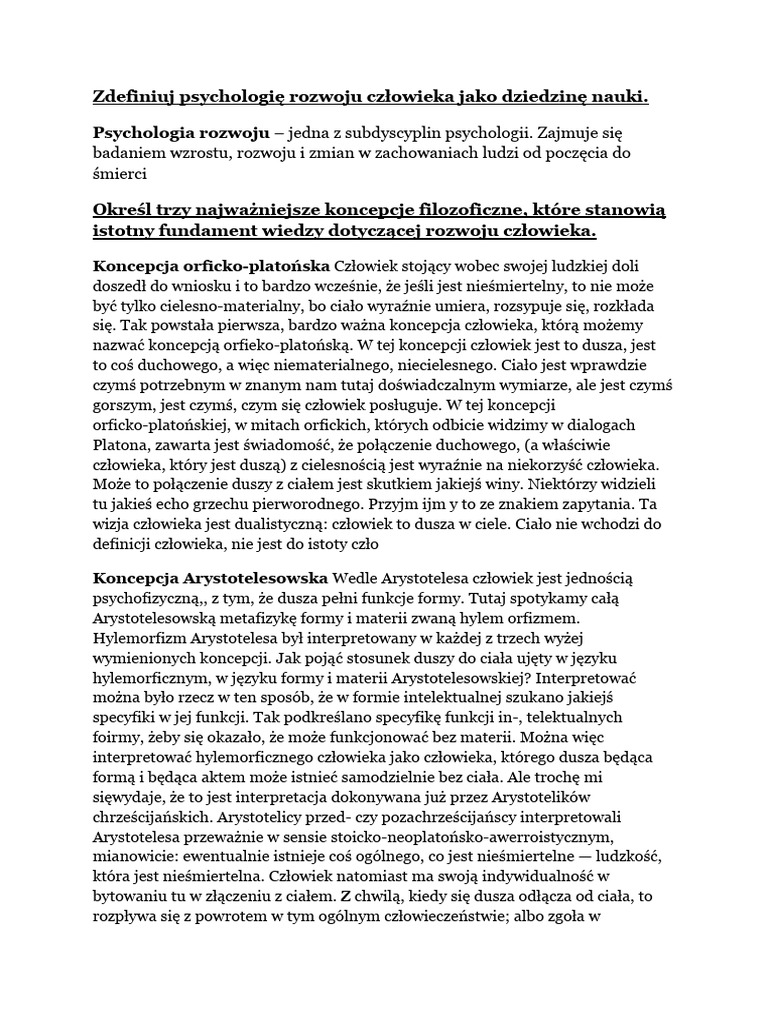 ZAD DOM Psychologia Rozwoju Czlowieka W Biegu Zycia | PDF