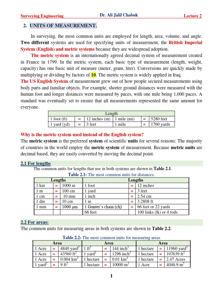Surveying Engineering: Measurement Units | PDF | Measurement | Foot (Unit)