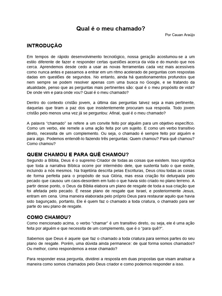 Qual É o Meu Chamado | PDF | Deus | Jesus