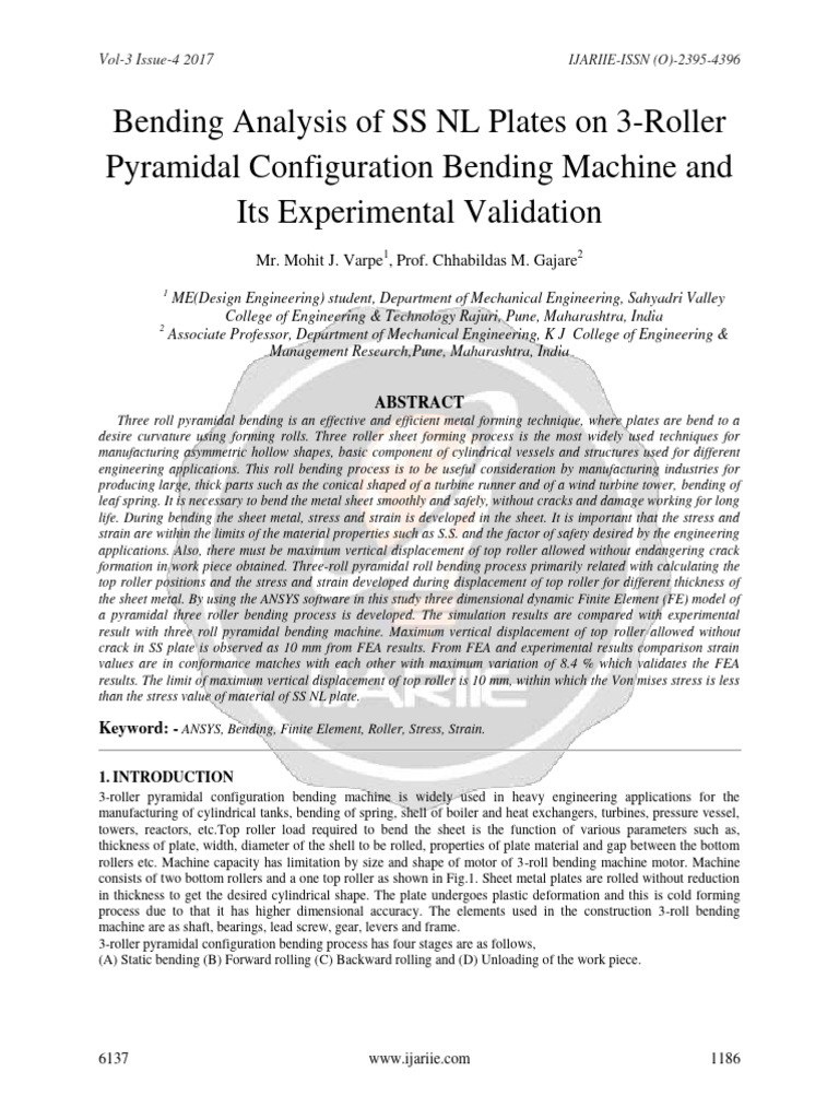 Bending Analysis of SS NL Plates On 3 Roller Pyramidal Configuration ...