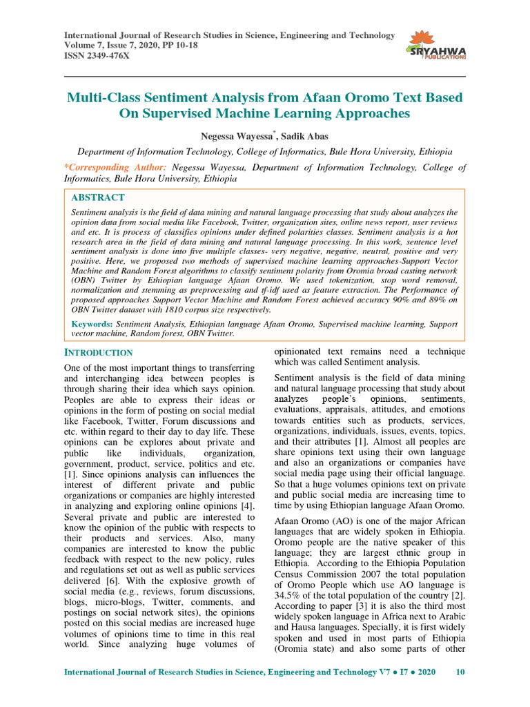Multi-Class Sentiment Analysis From Afaan Oromo Text Based 3 | PDF | Support Vector Machine ...