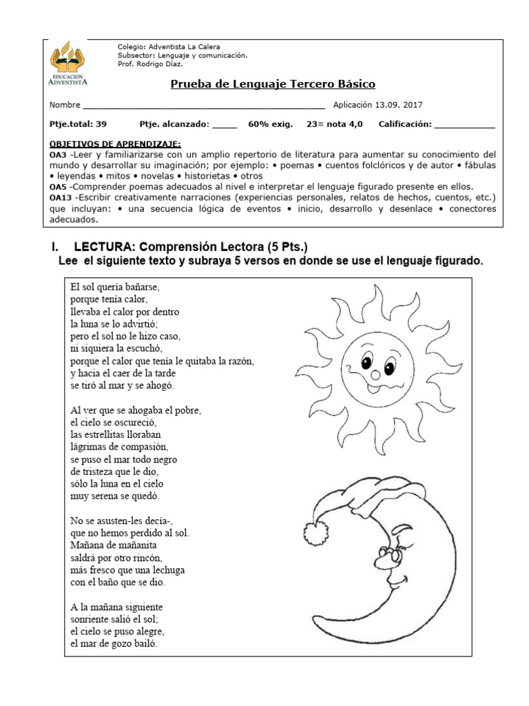 Poema Infantil con Lenguaje Figurado | PDF