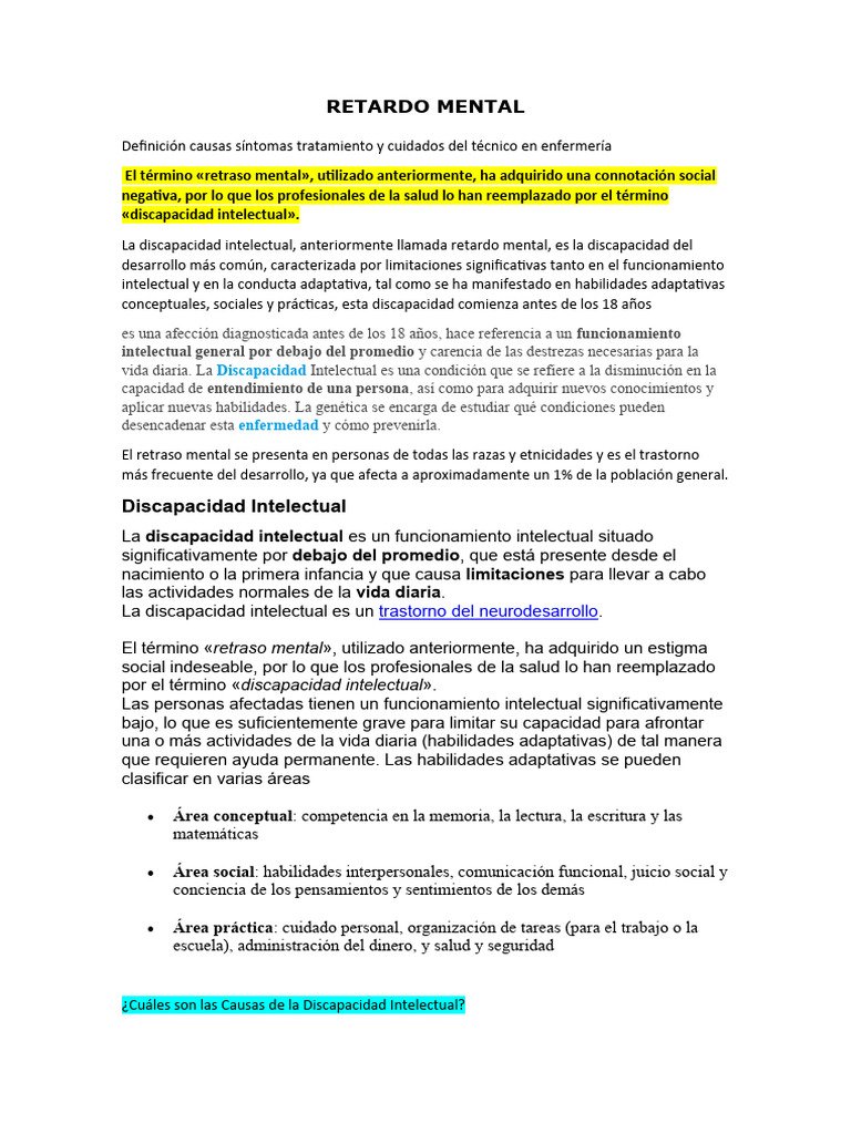 Retardo Mental | PDF | Discapacidad intelectual | Cociente de inteligencia