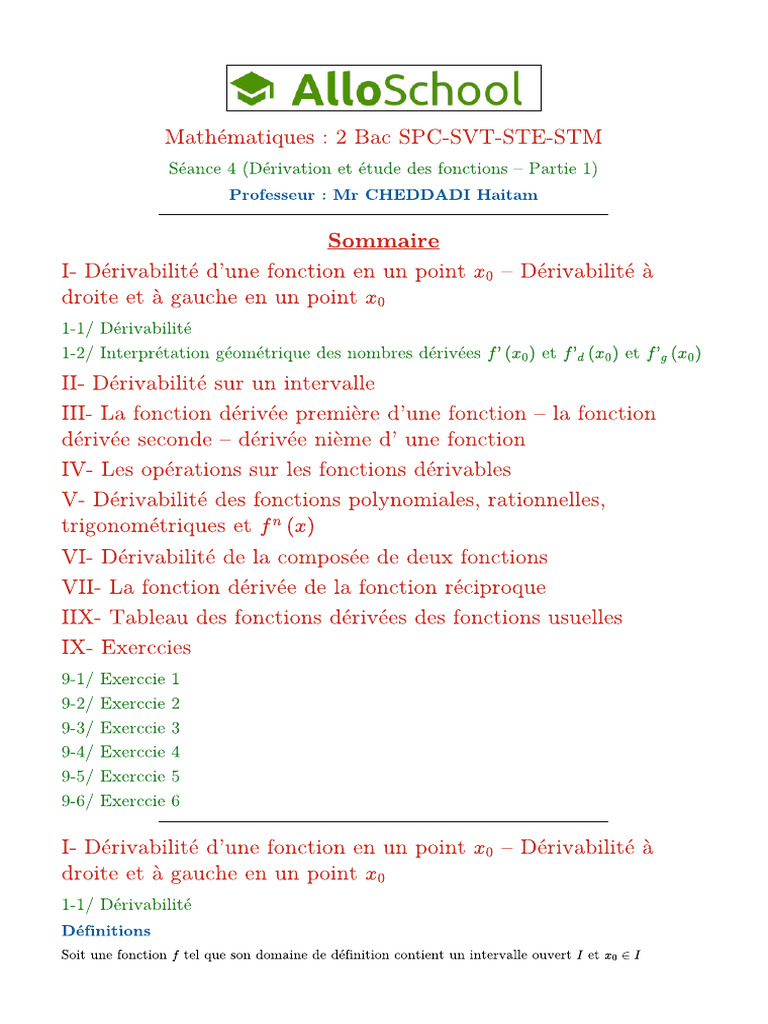 Seance 4 Derivation Et Etude Des Fonctions Partie 1 4 | PDF