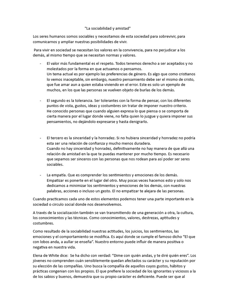 La sociabilidad y amistad | PDF | Tolerancia | Cristo (título)