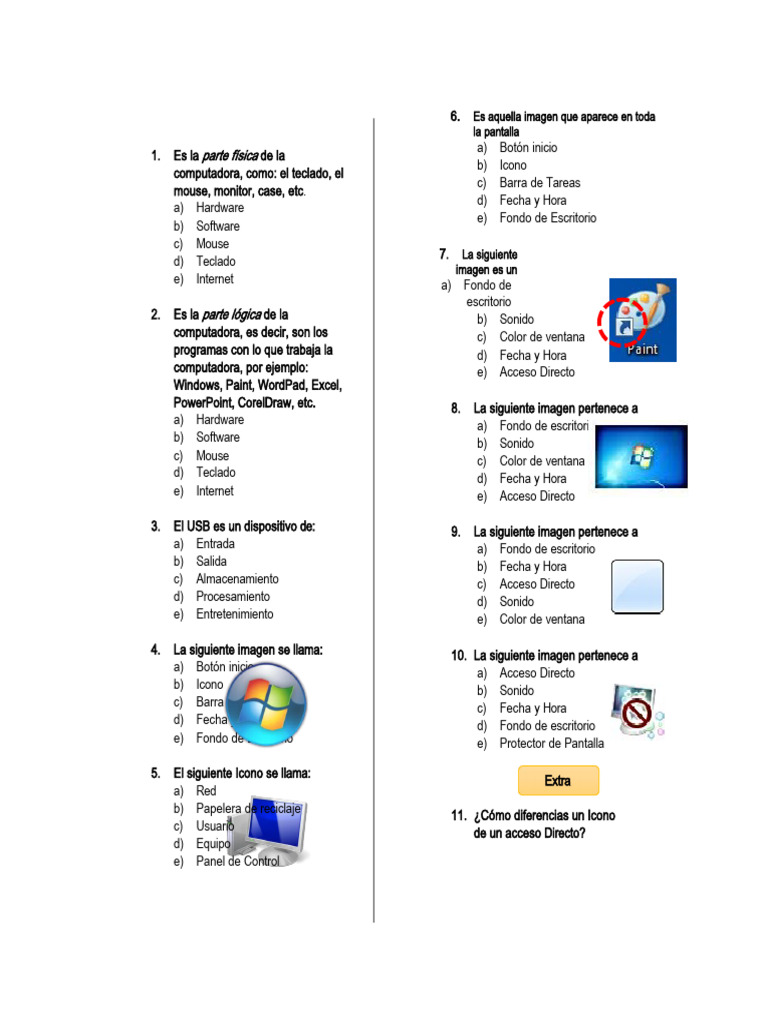 Examen de Taller de Tecnologías para Tercer Grado | PDF | Computadora de escritorio | Hardware ...